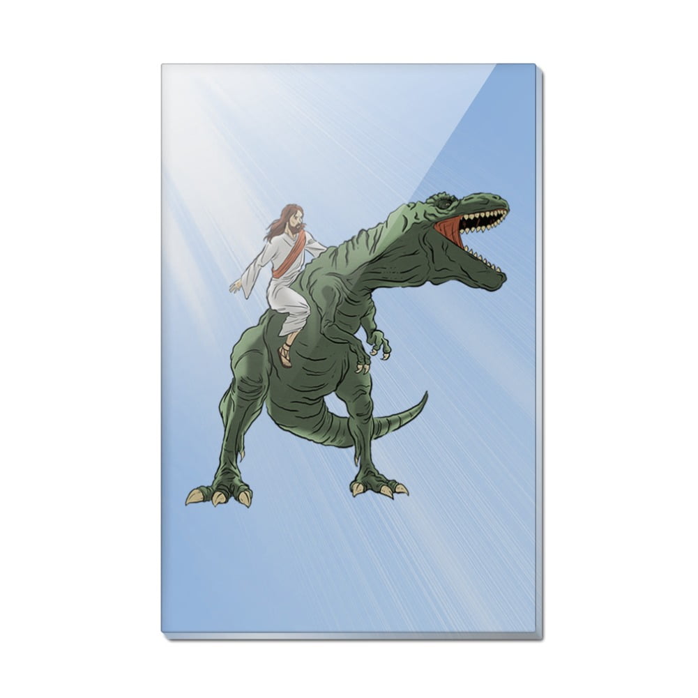 Jesus Riding a T-Rex Rectangle Acrylic Fridge Refrigerator Magnet ...
