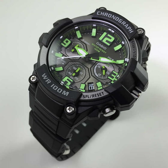 Casio - Men's Rugged Chronograph Watch, Black/Green - Walmart.com