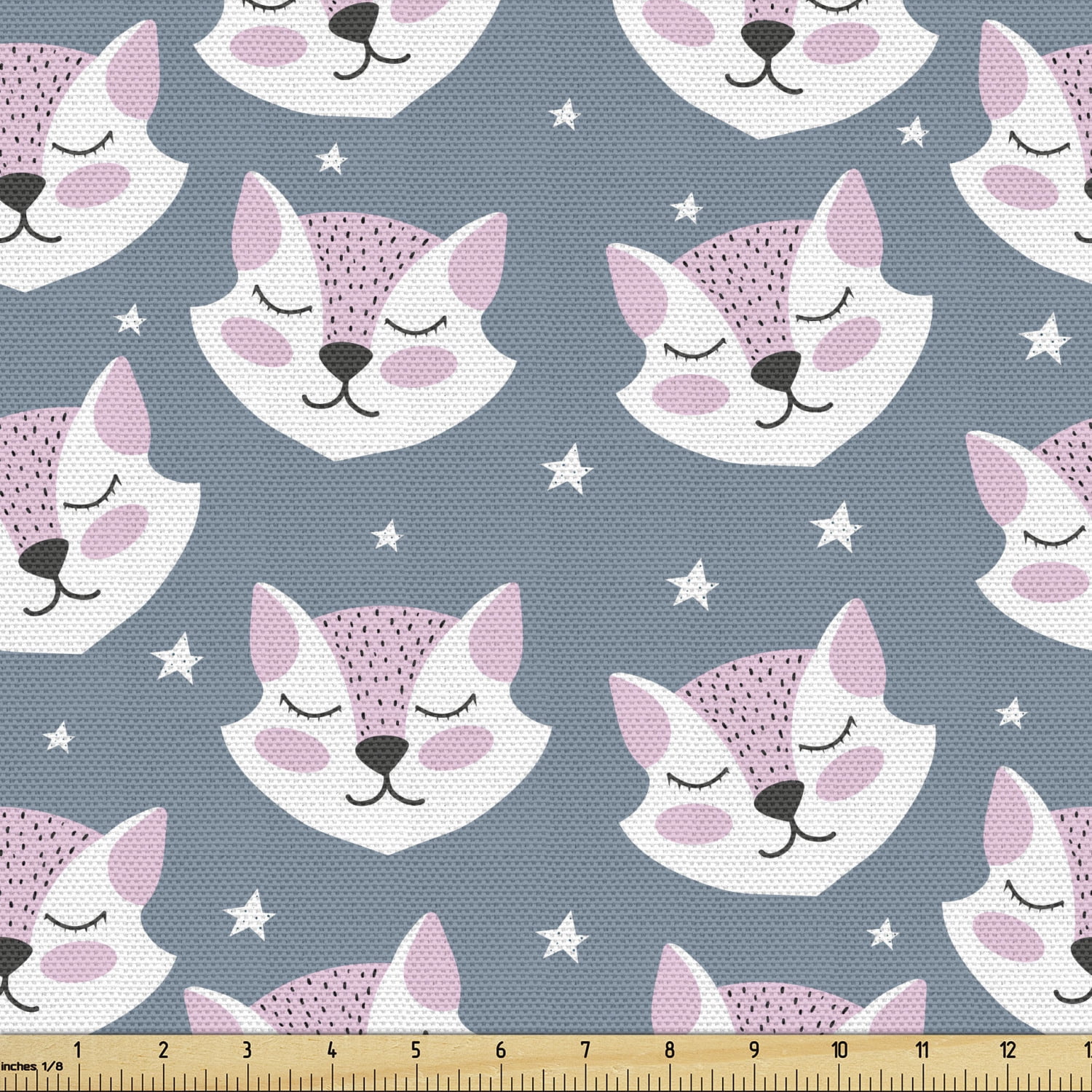 Fox Fabric by the Yard, Sleeping Fox Faces with Sky Stars Scandinavian ...