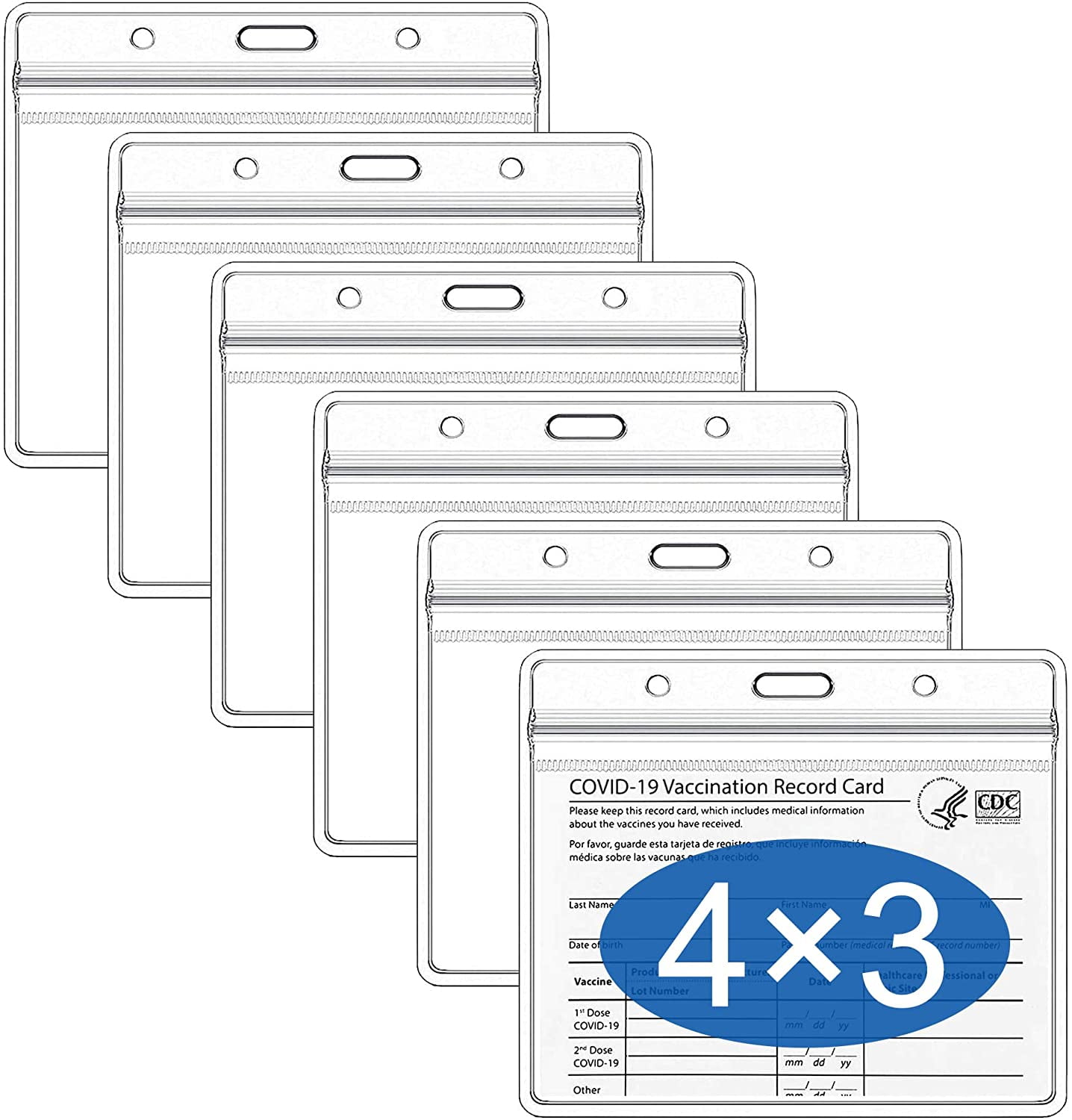 Vaccination Card Protector 6 Pack 4 x 3 inches CDC Immunization Record ...