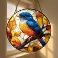 Bird Fall Scene Round Suncatcher – Stained Glass Style Window ...