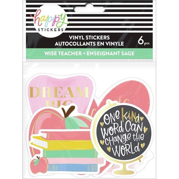 Happy Stickers Wise Teacher Die Cut Vinyl Decal Stickers - 6 Pack ...
