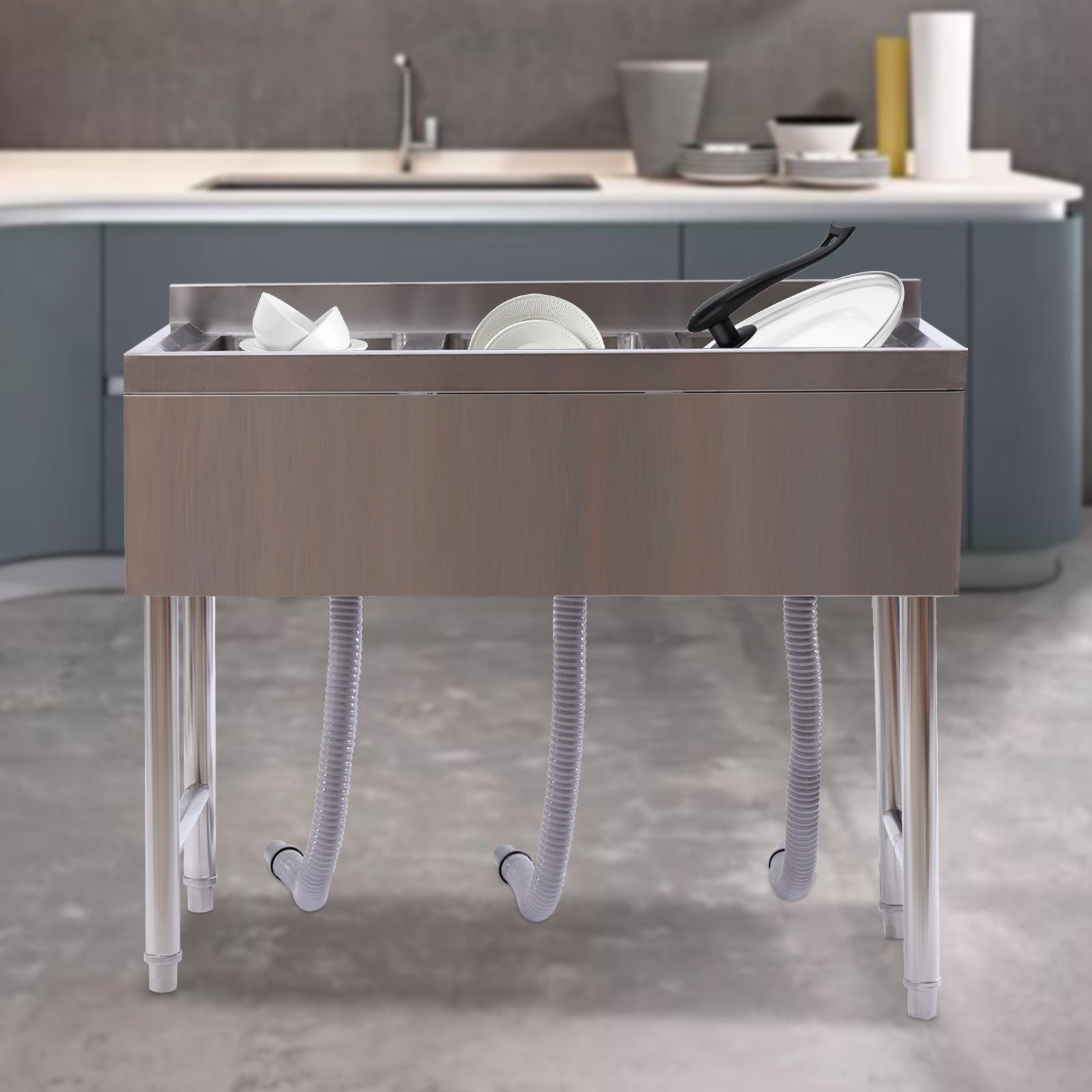 Wuzstar 3 Compartment Sink Stainless Steel Utility Basin for Bar ...