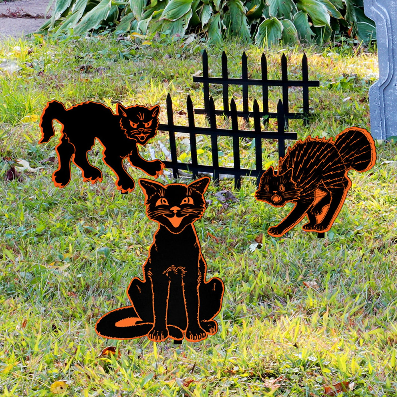 Opvise Halloween Garden Inserts Glow-in-the-Dark Scary Black Cat Yard ...