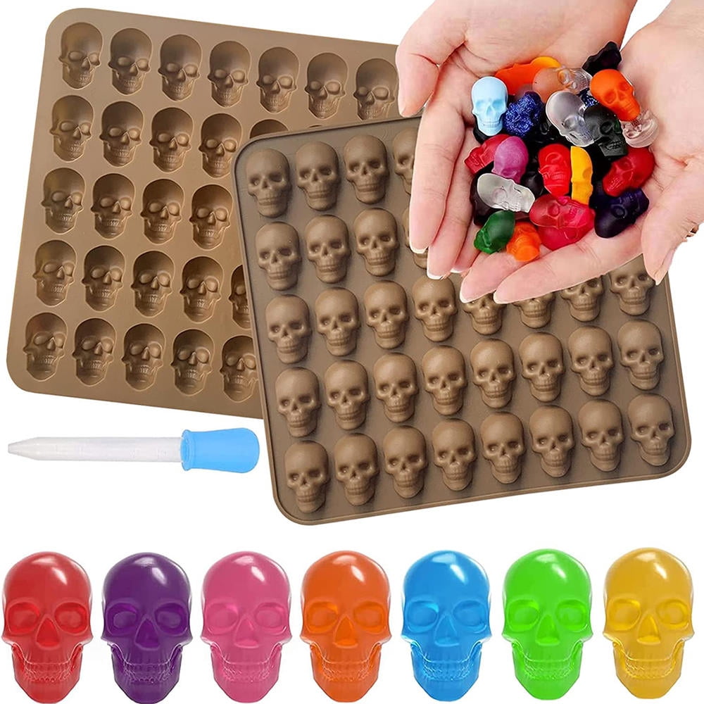 SIFANA 2Pack 40 Gummy Skull Candy Molds Silicone Cavity Non-Stick ...