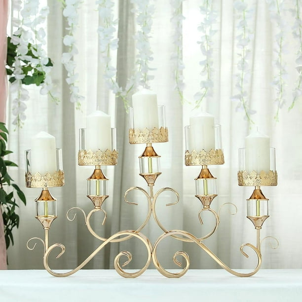 Efavormart 18” Tall 5 Arm Gold Metal Candelabra Centerpiece Crown Top ...