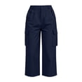 Cargo Capri Pants For Women Elastic Waist Side Split Cropped Trousers ...