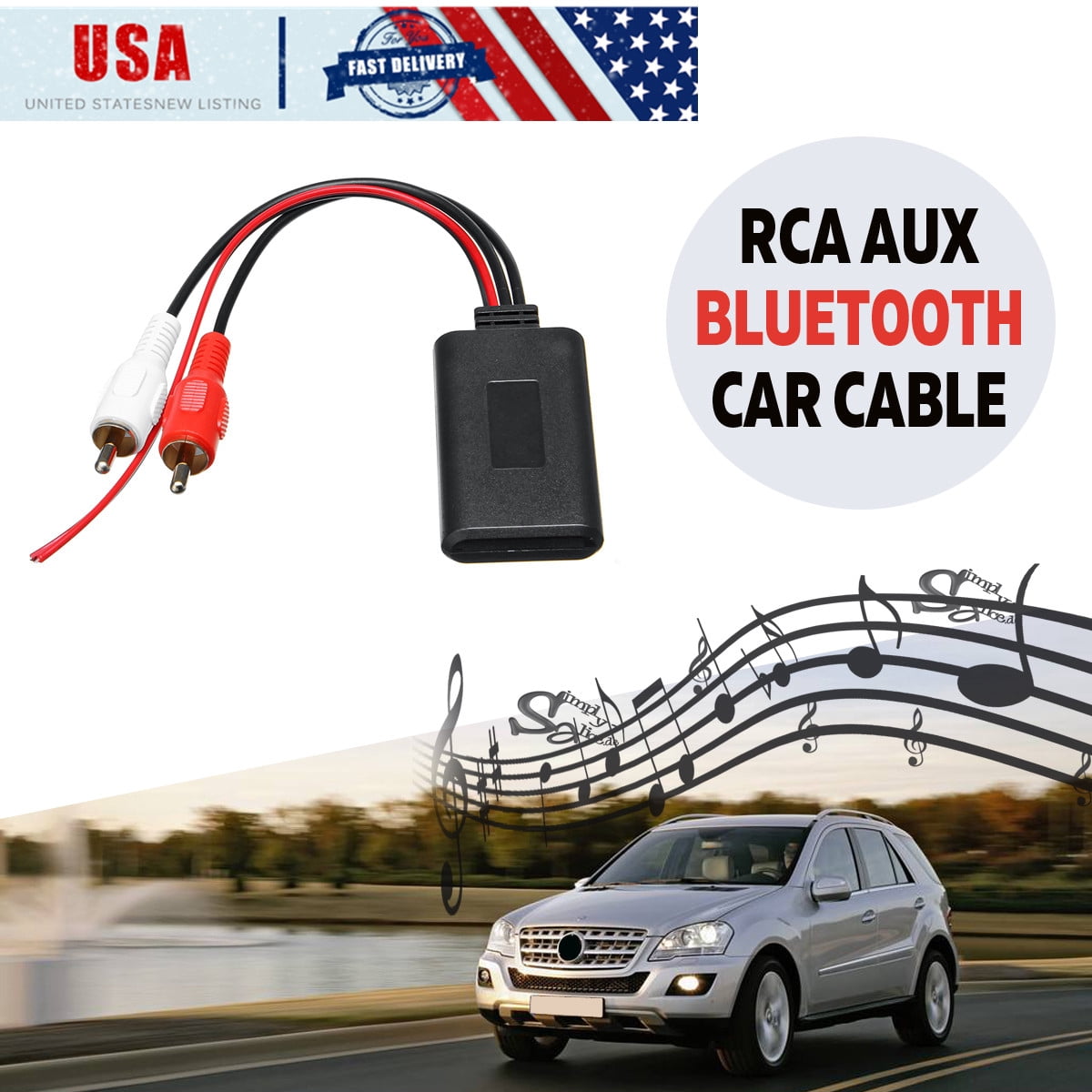 2 RCA AUX Universal Wireless Cable Adapter Car Stereo Audio Input 23cm ...