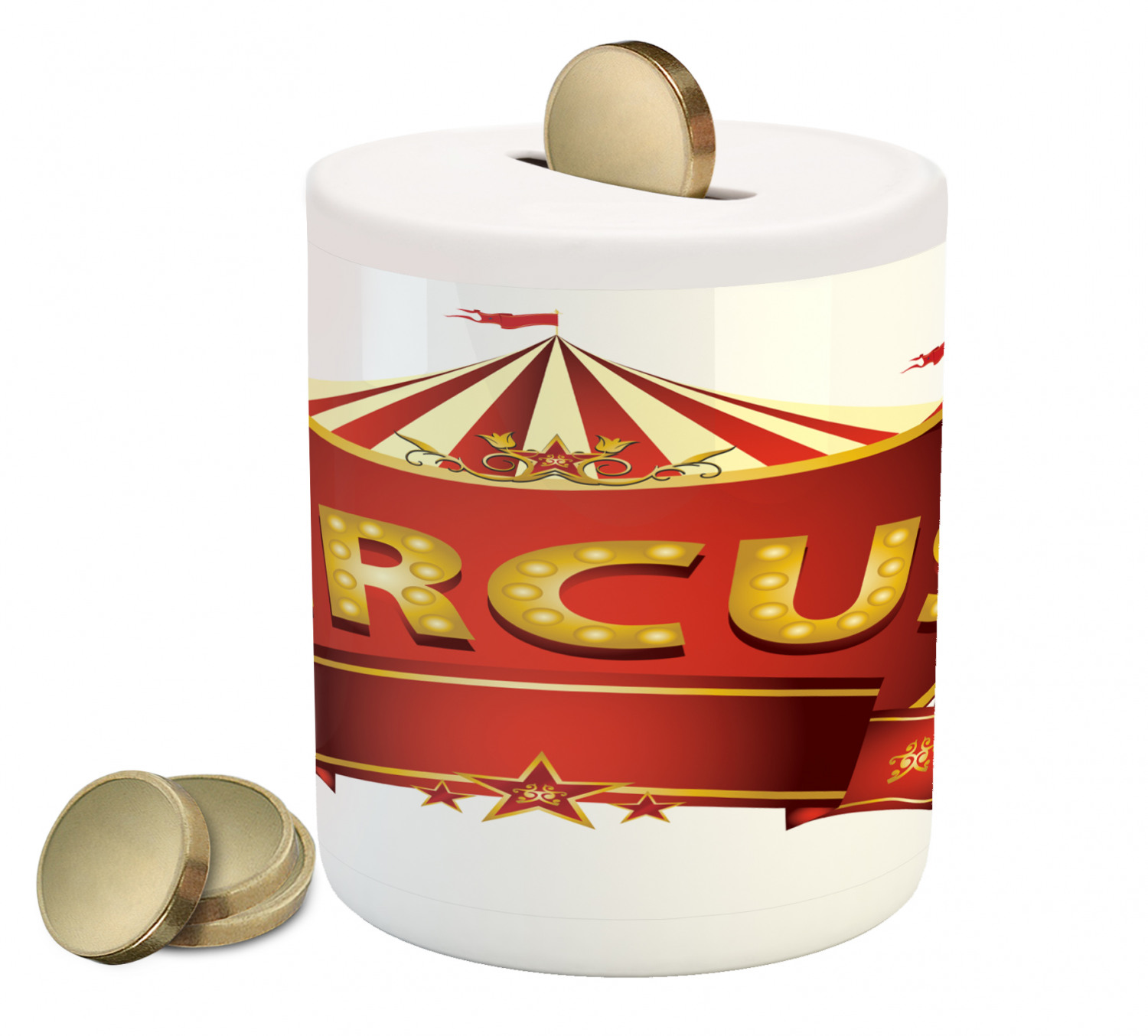 Circus Piggy Bank, Circus Sign Baroque Style Big Top Enjoyment Theme ...