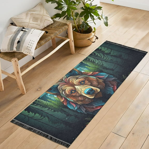 2x3 Ft Entryway Area Rug, Forest Bear Kitchen Rug Runner Washable Floor ...