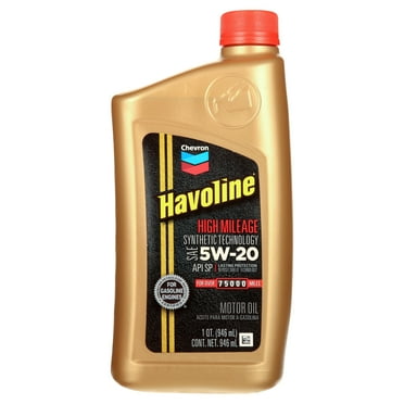 Chevron Havoline High Mileage Synthetic Technology Motor Oil 5W-20, 6 ...