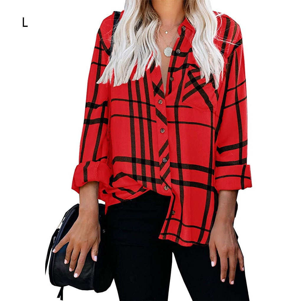 Click here for Guardoinrt Women Long Sleeve Stripe Plaid Shirt Ca... prices