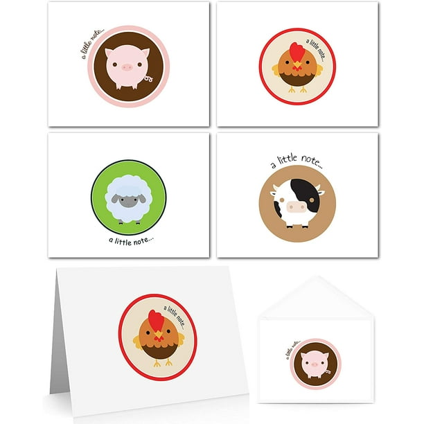 Farm Animals Note Cards (24 Fold-over Cards and Envelopes) Pig Cards ...