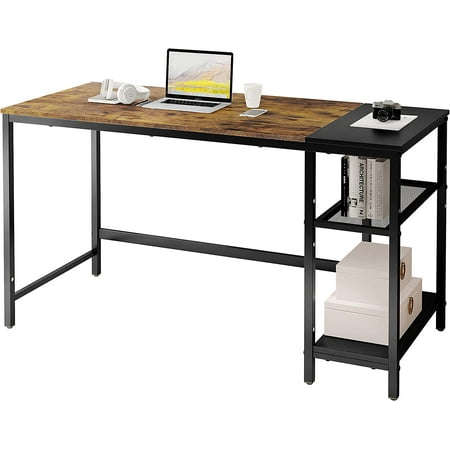 Computer Home Office Desk Metal Frame PC Table with Storage Shelf Rack ...