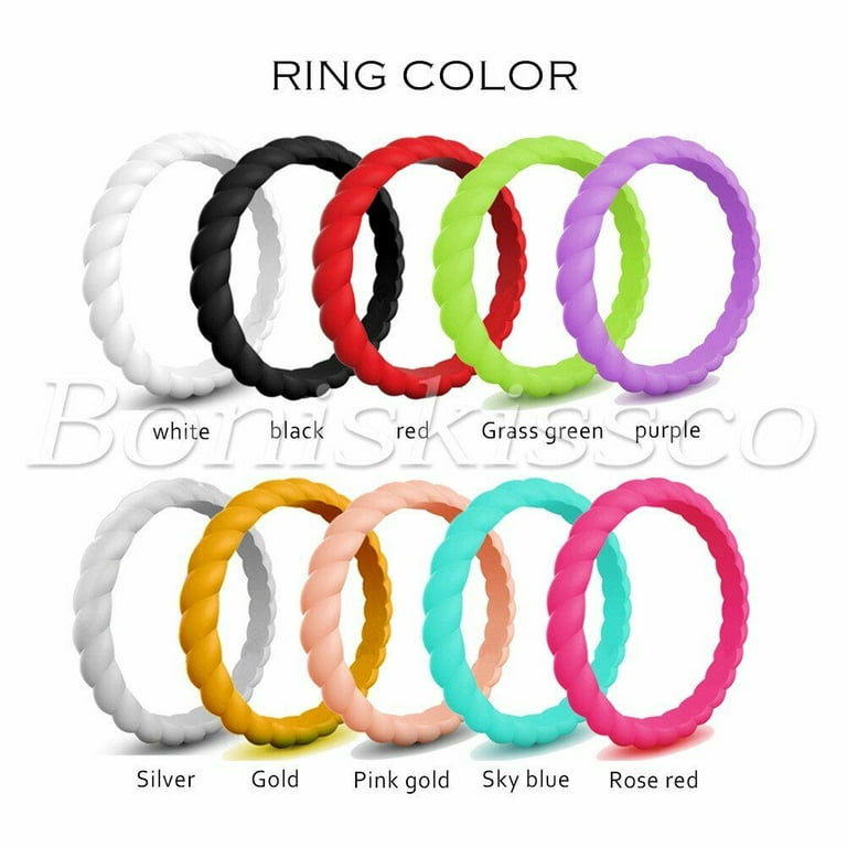 10pcs Women s 3mm Twist Silicone Band Rings Rubber Promise Engagement Wedding