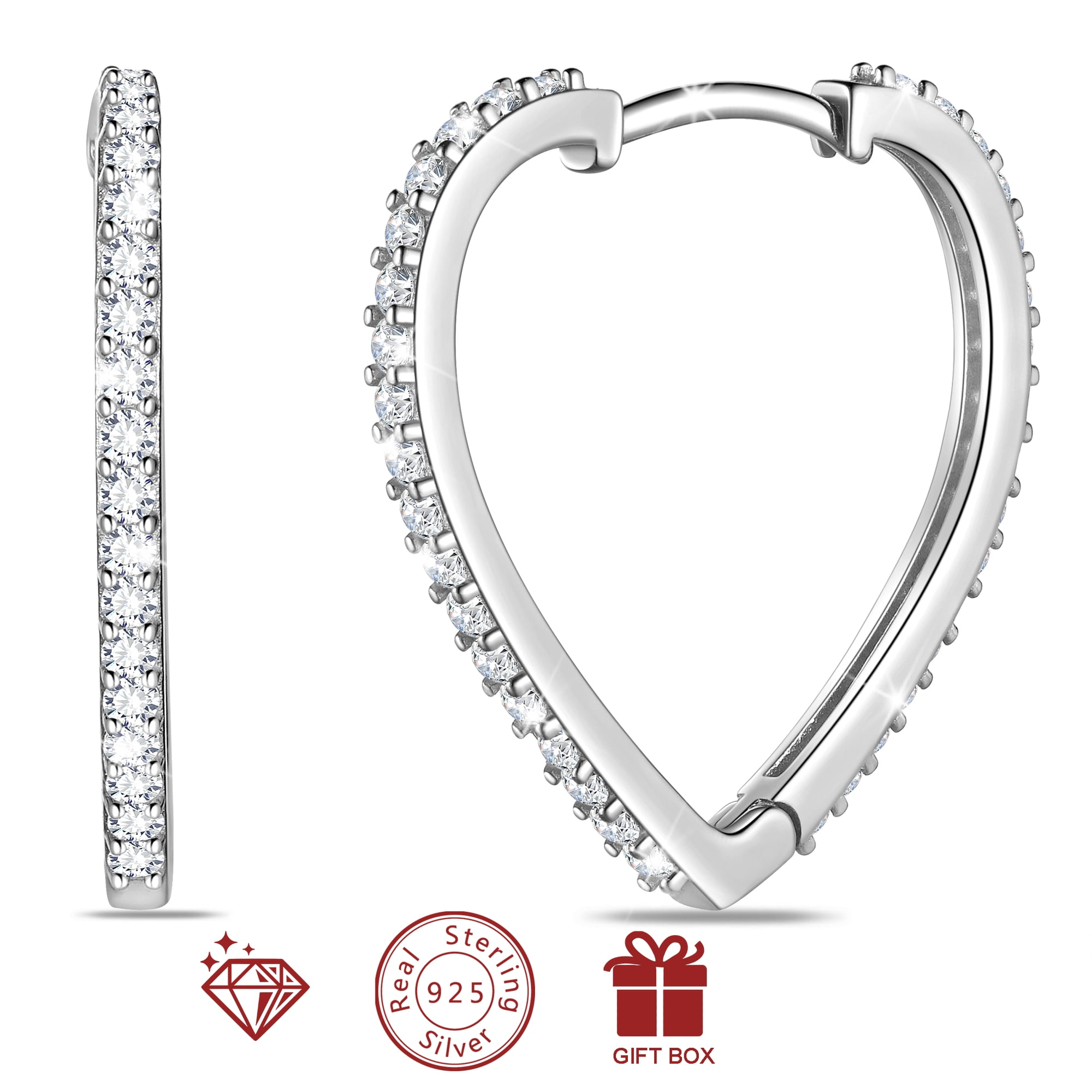 Click here for Beautlace 925 Sterling Silver Heart Hoop Earrings... prices