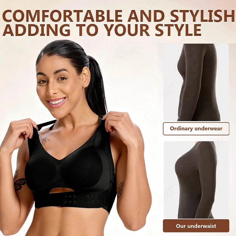 Posture Corrector Bras Women Front Closure Cross Back Wireless Posture ...