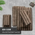 Jessy Home 8 Pcs Dark Brown Bicolor bar Stripe Large Bath Towels Set 2 Oversized Bathroom Towels ...