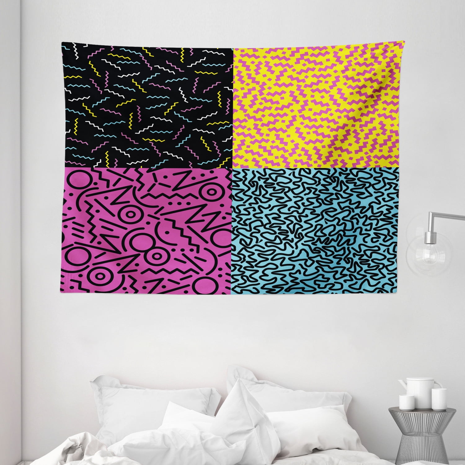 Indie Tapestry, Set of Vintage Eighties Fashion Style Patterns Colorful ...