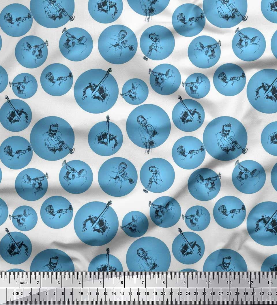Soimoi Polyester Crepe Fabric Dot,Men & Trumpet Musical Instrument ...