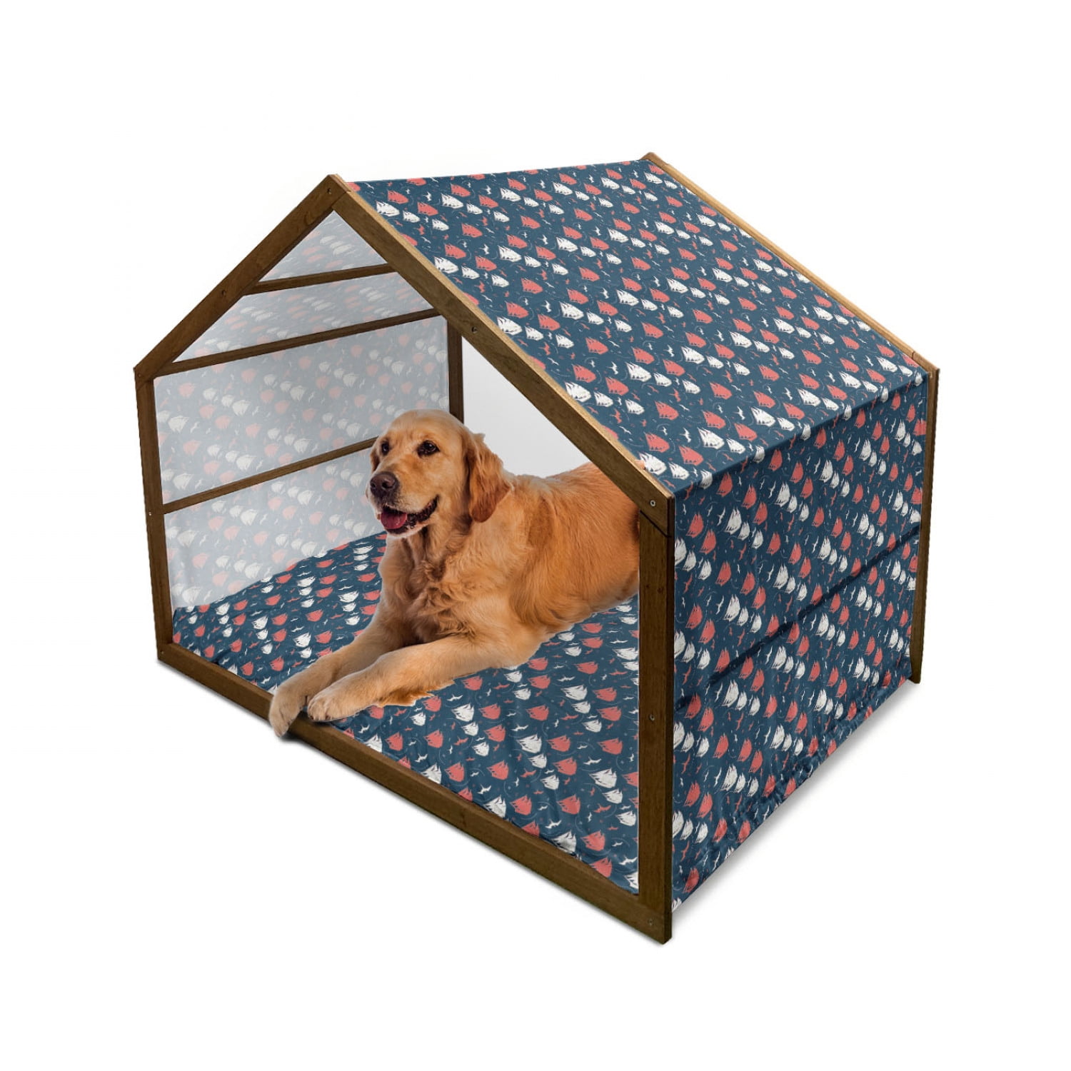 Marine Pet House, Nautical Pattern with Grunge Sailboats Flying Birds ...