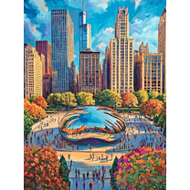 Chicago Cityscape Bean Cloud Gate Autumnal Canvas Painting/Wall Art ...