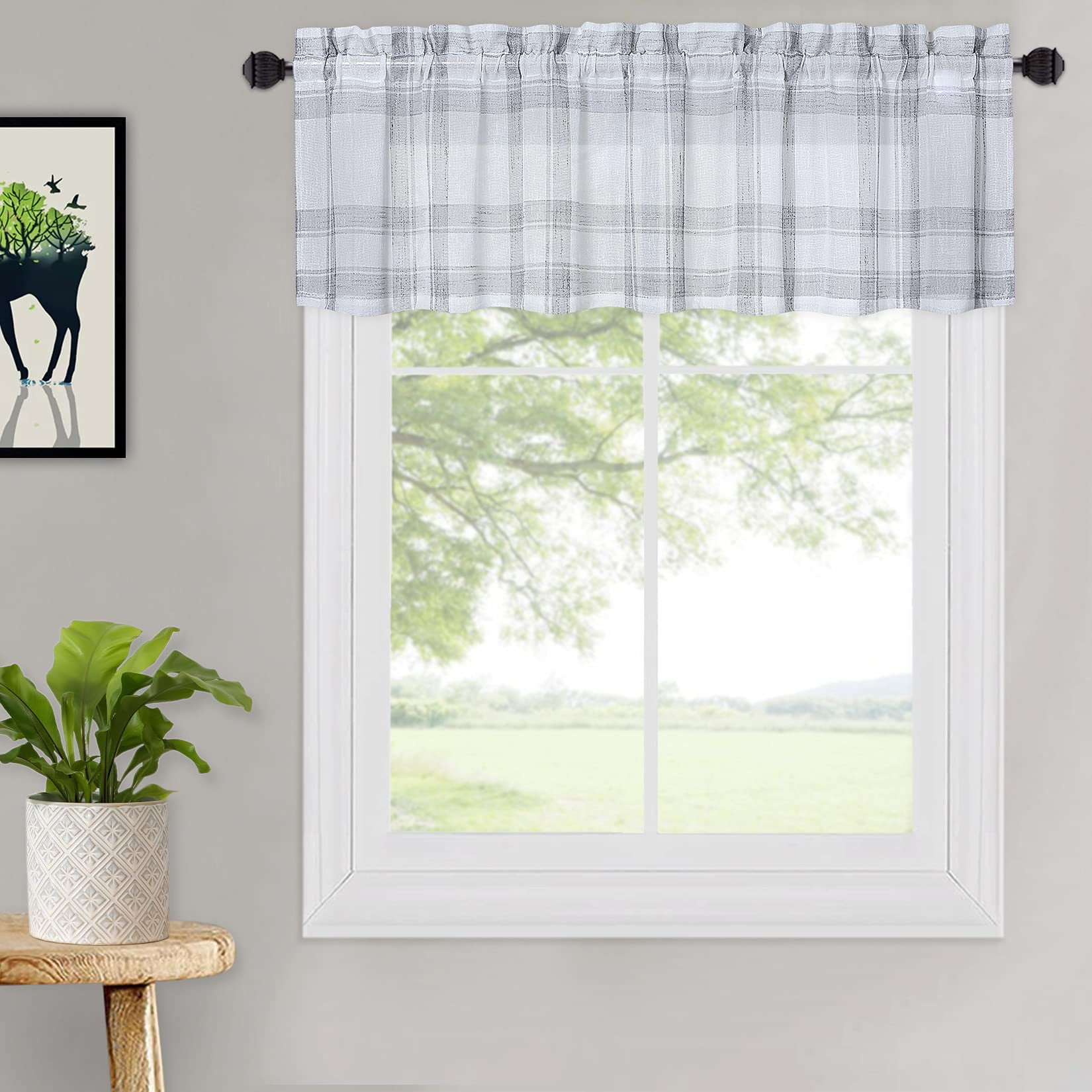 Kitchen Valance Curtains, Farmhouse Check Curtain Valance Rustic Window ...