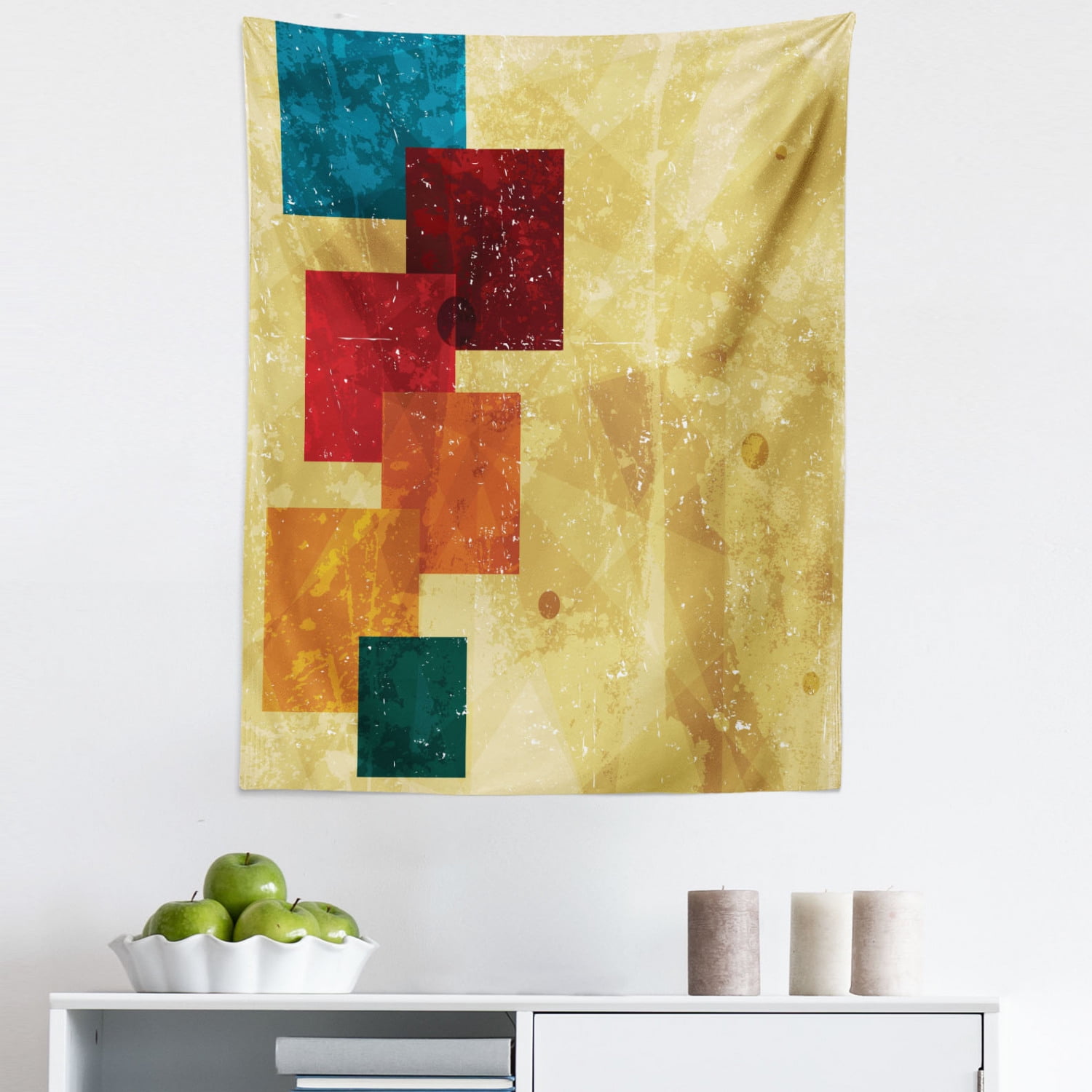 Geometric Tapestry, Colorful Squares Abstract Backdrop with Distressed ...