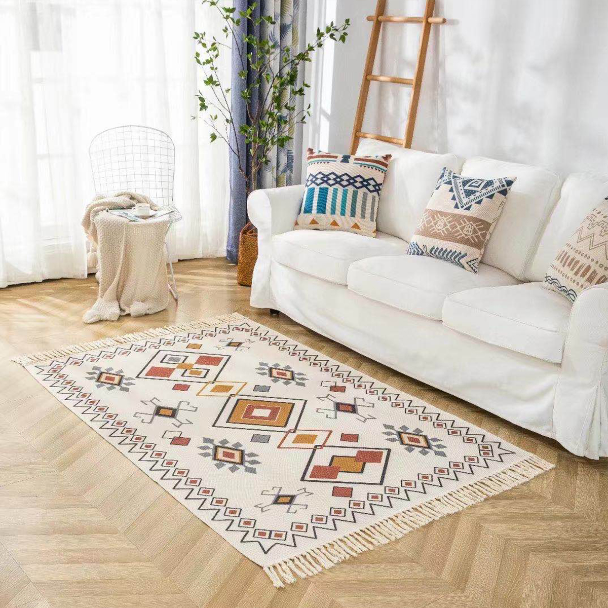 35x24 inch Indoor Cotton and Linen Anti-slip Retro Tassel Rug Area Rug ...