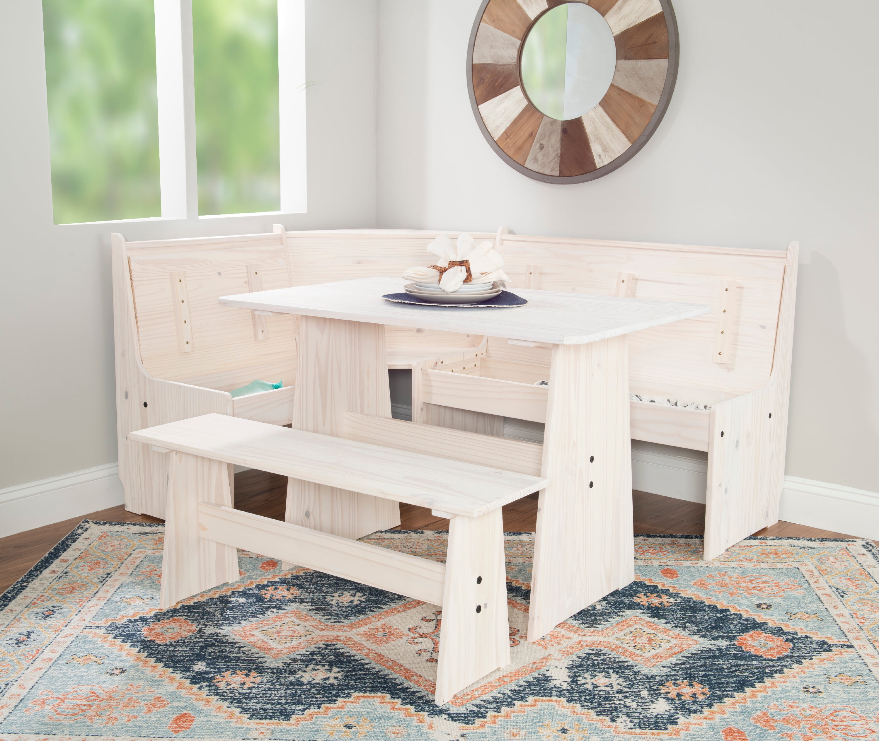 Linon Wickford Corner Dining Breakfast Nook Set with Storage, Table ...