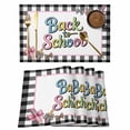 Back To School Placemats Set of 8, Pink Bow Pencil Black Plaid Campus ...