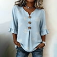 Blue Blouse for Women Fashion Art Print V Neck 3/4 Sleeve Decor Fit ...