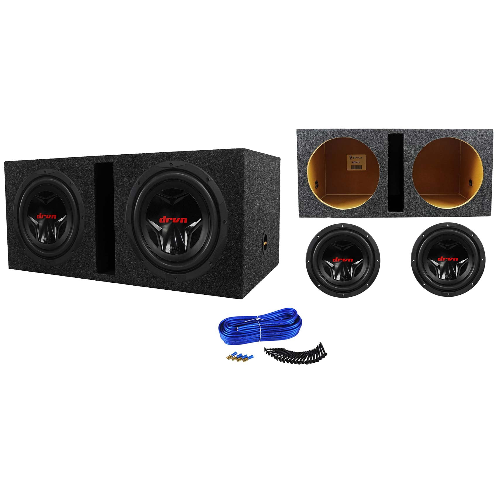 (2) JVC CS-G1210 12" 1200W 4-Ohm Car Subwoofers + Vented Sub Box ...