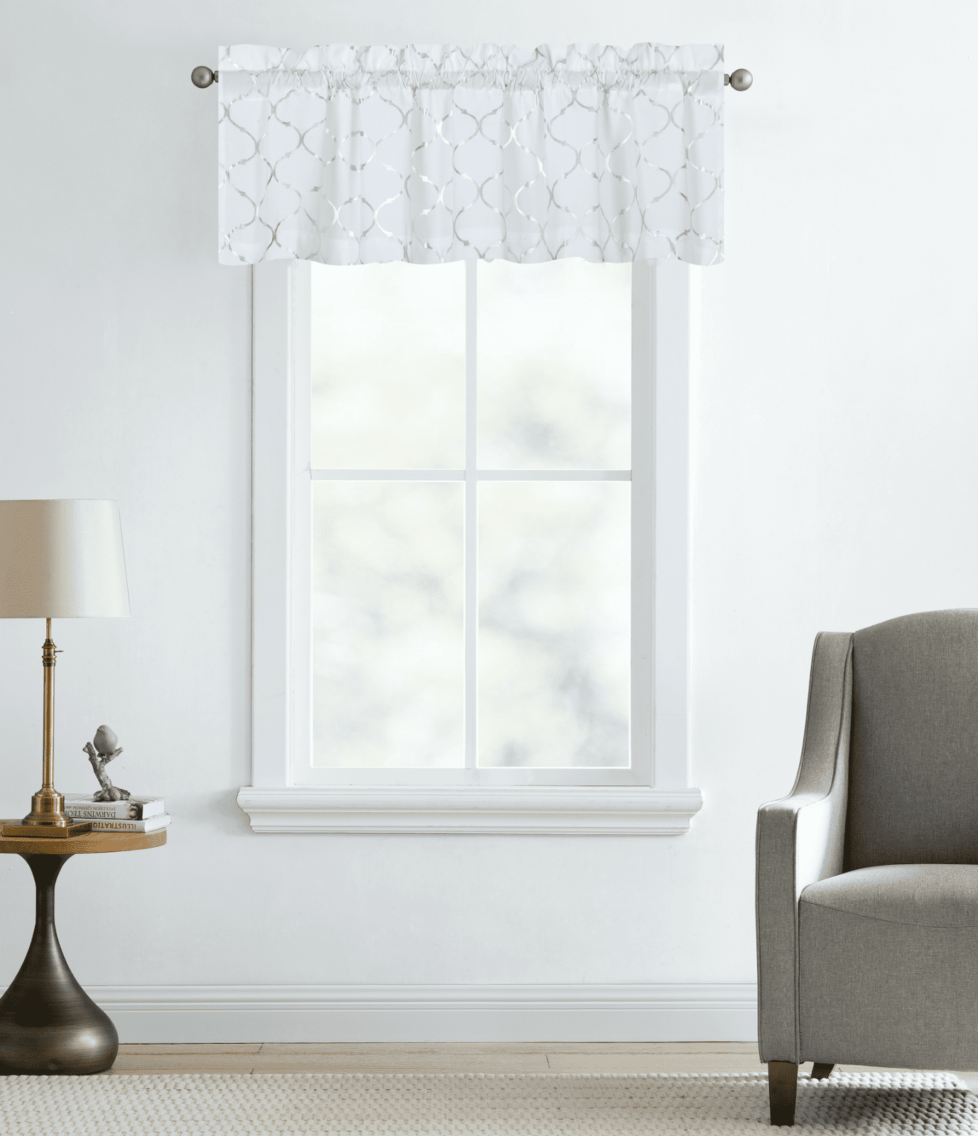 Kate Aurora Silver Metallic Foil Rod Pocket Lattice Designed Window ...