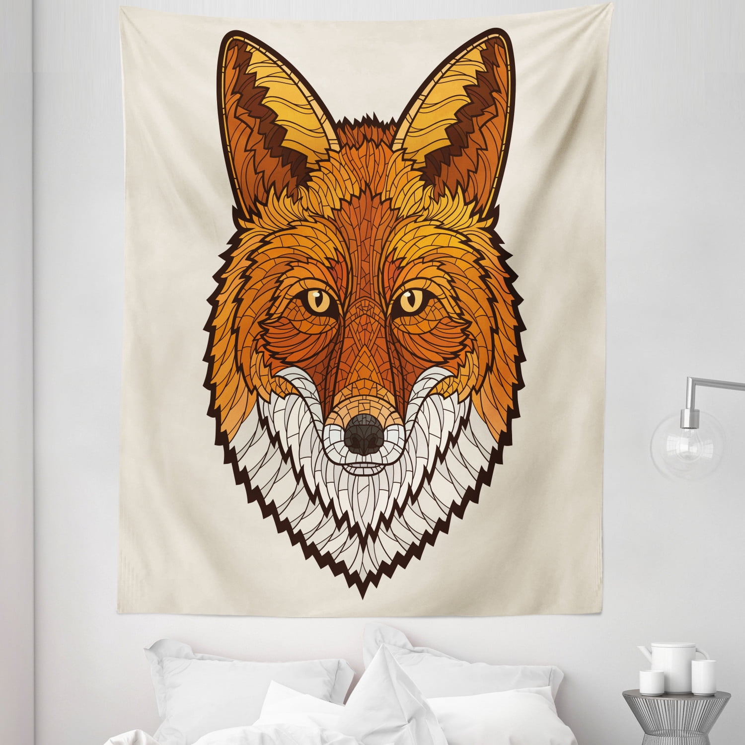 Fox Tapestry, Wild Fox Portrait in Mosaic Inspired Style Furry Animal ...