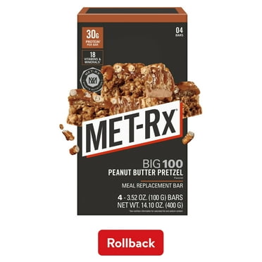 MET-Rx Big 100 Protein Bar, Peanut Butter Pretzel, 30g Protein, 9 Ct ...