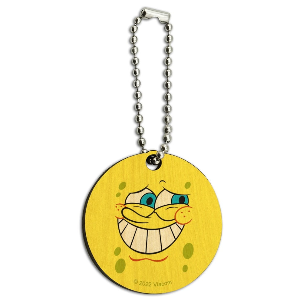 SpongeBob Guilty Face Wood Wooden Round Keychain Key Chain Ring ...