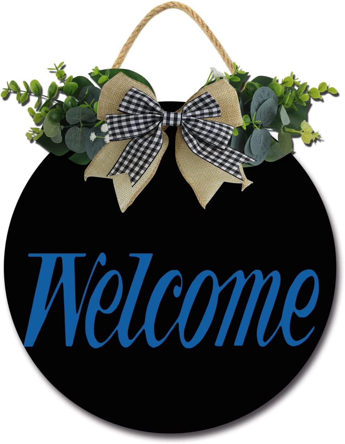 Eveokoki 11" Welcome Sign Welcome Front Door Round Wood Sign Hanging ...
