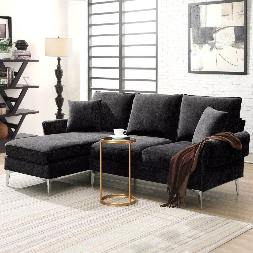 84" Accent Sofa, L-Shaped Convertible Sectional Sofa, Modern Chenille 3 ...