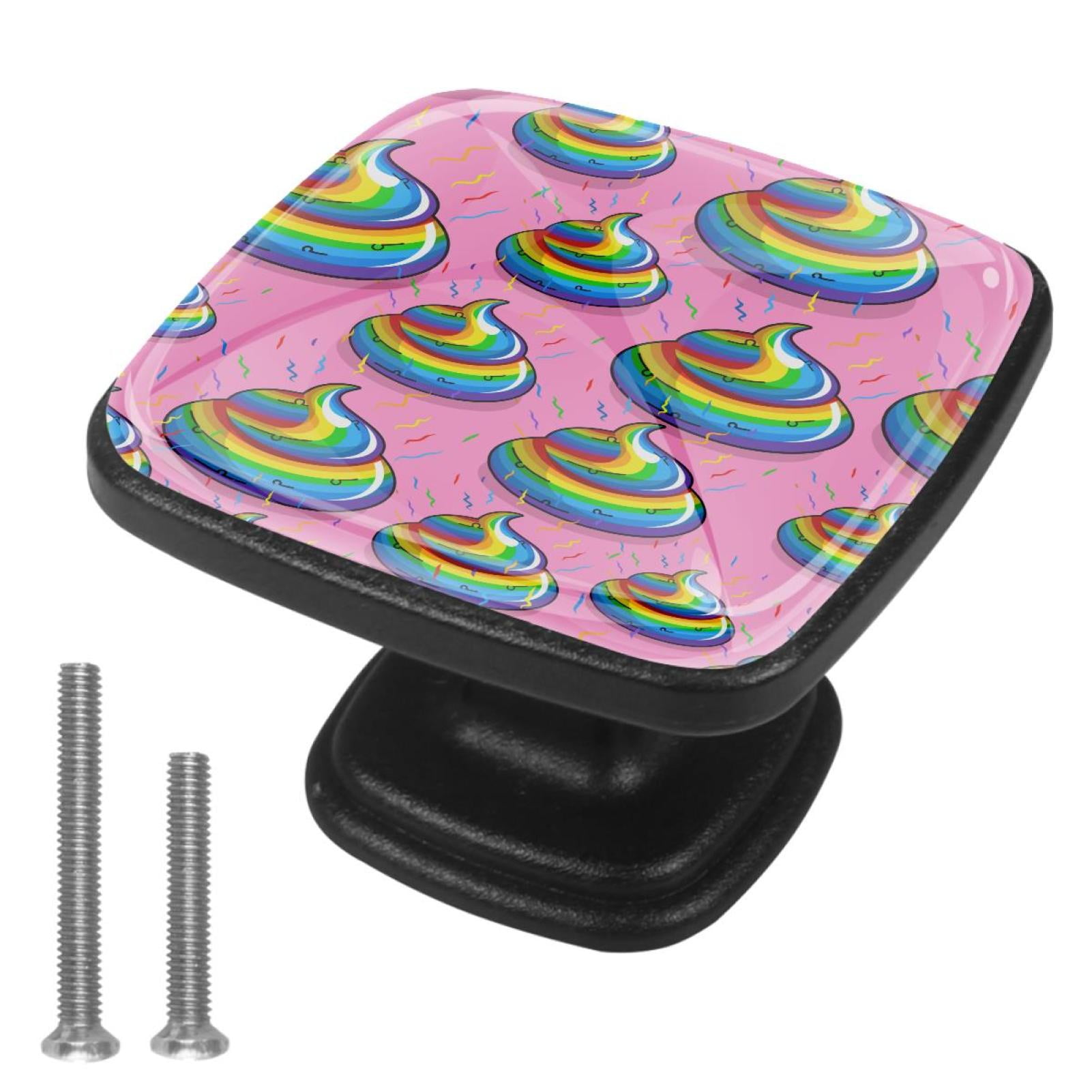 4 Pcs Cabinet Handle Drawer Pulls Rainbow Poop Knobs with Screws Square ...
