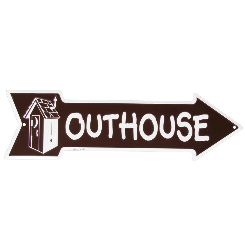 Tin Metal Outhouse Sign Funny Bathroom Restroom Arrow Garage Bar Pub ...