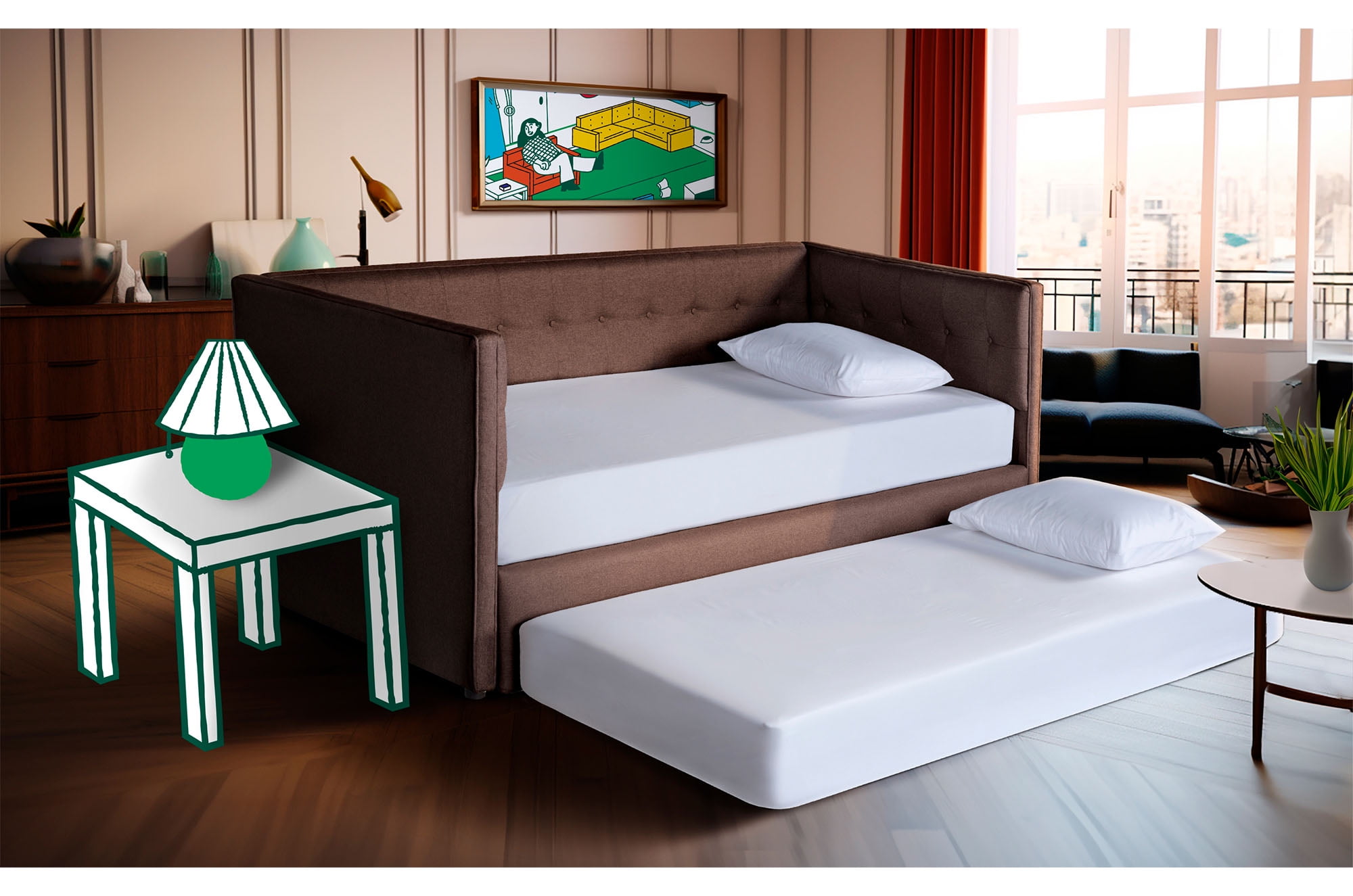 Cama Doble Individual De Lino Chocolate Makora Incluye 2 Colchones ...