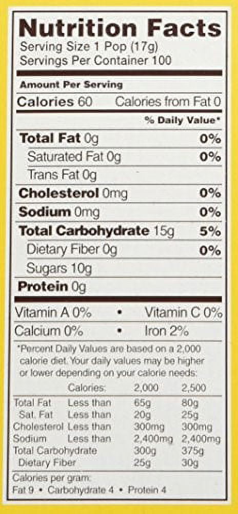 Tootsie Pop Nutrition Label
