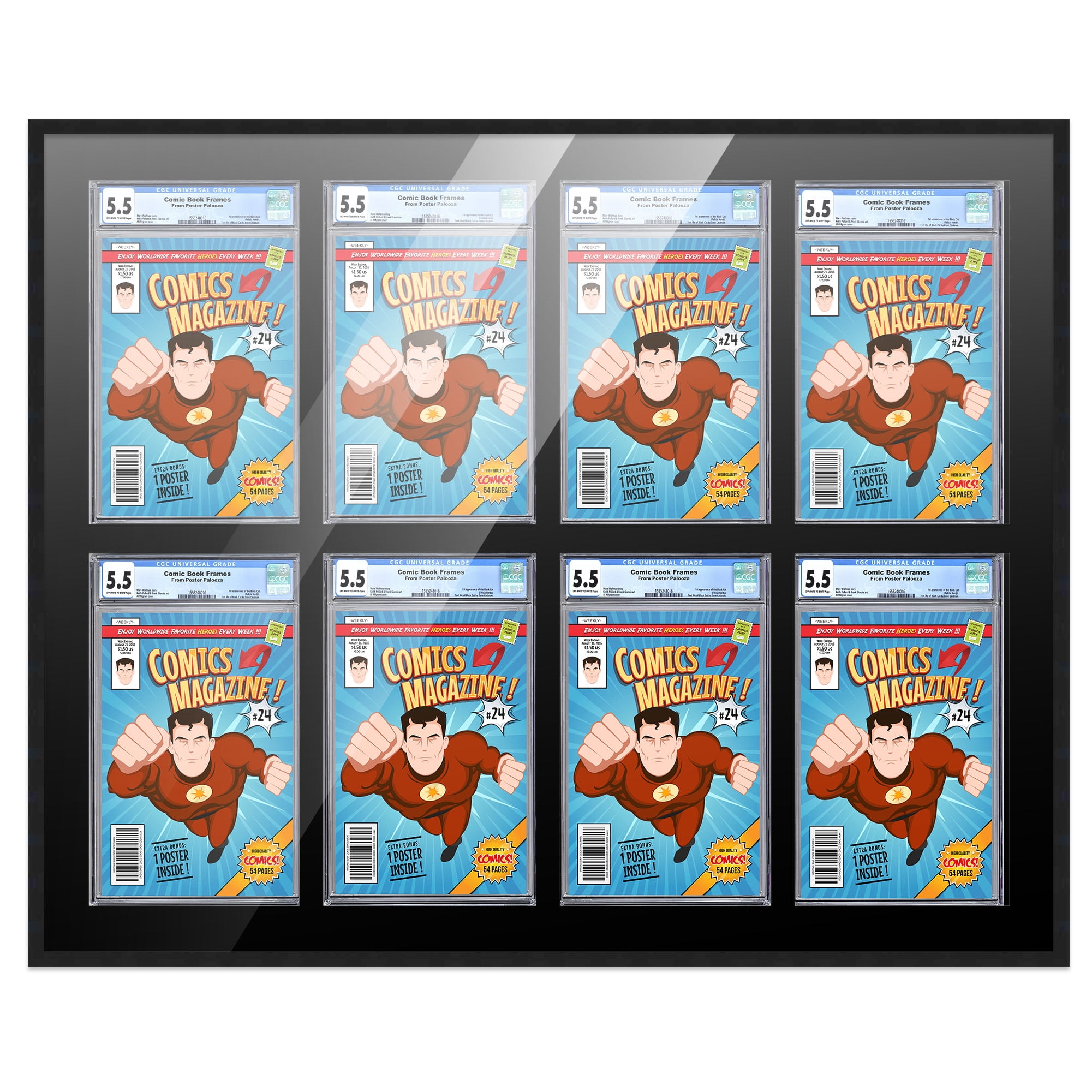 Comic Book Frame Wall Display with Mat for 8 CGC, CBCS OR PGX Graded ...