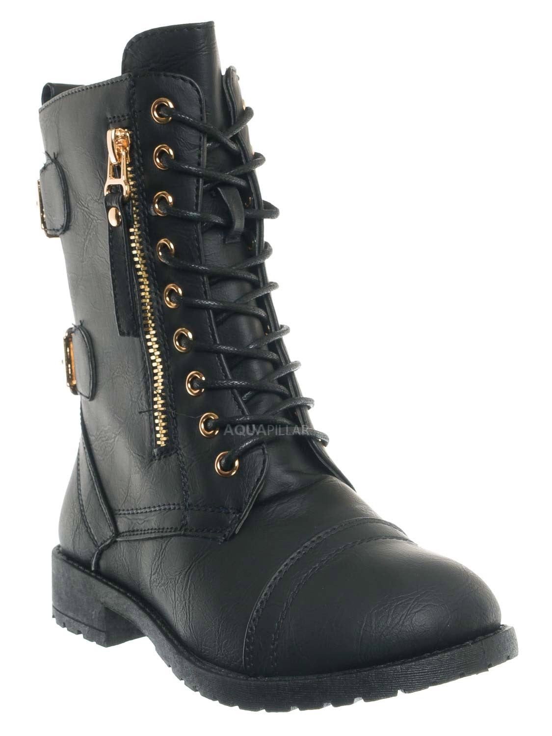 Childrens Zip Up Combat Boot - Boy Girl Calf High Shoe - Walmart.com