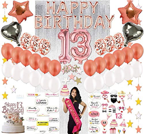 SPSS INNOVATIVE Girl 13th Birthday Decorations 153 Pcs with Sash, Cake ...