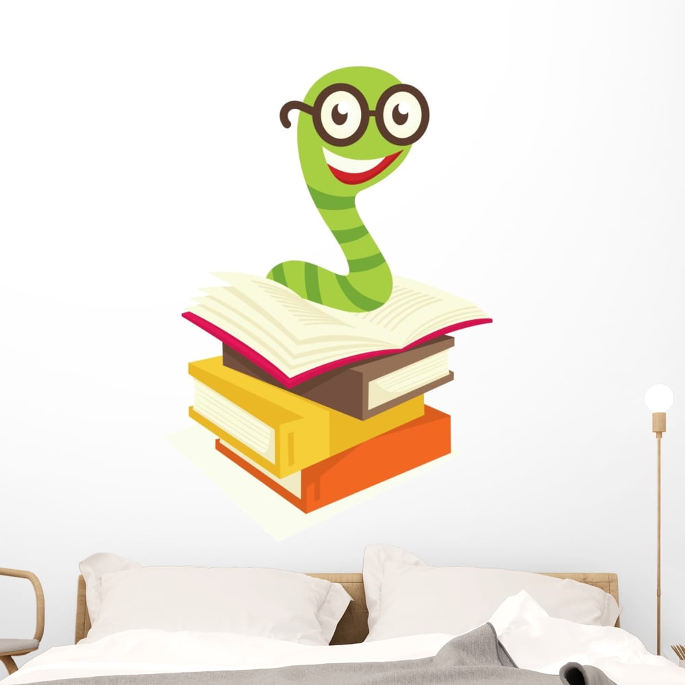 Bookworm Wall Decal Sticker by Wallmonkeys Peel and Stick Graphic (48 ...