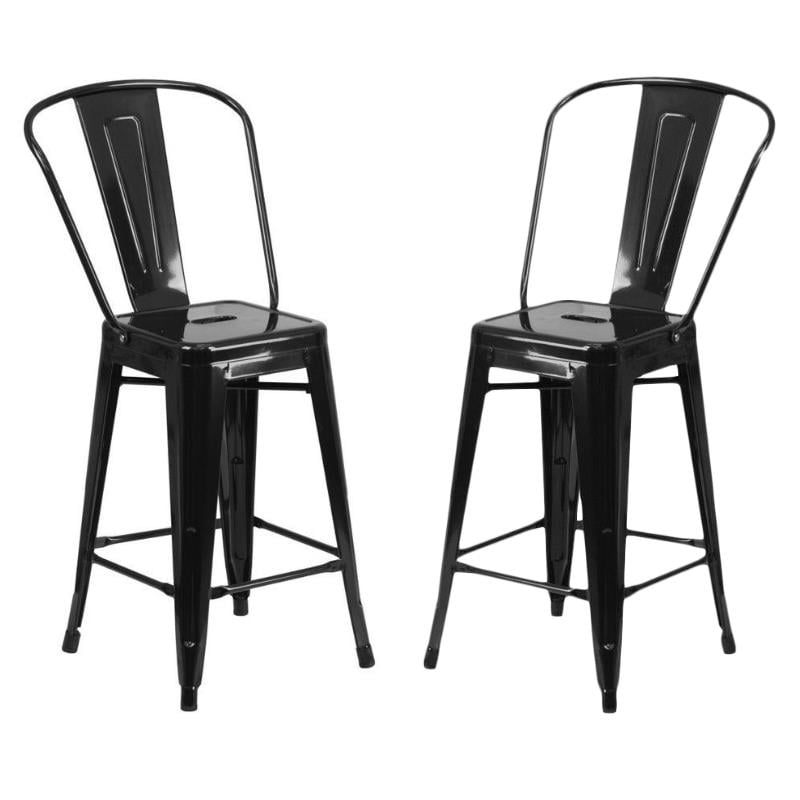 Home Square 24" Metal Counter Stool in Black Finish - Set of 2 ...