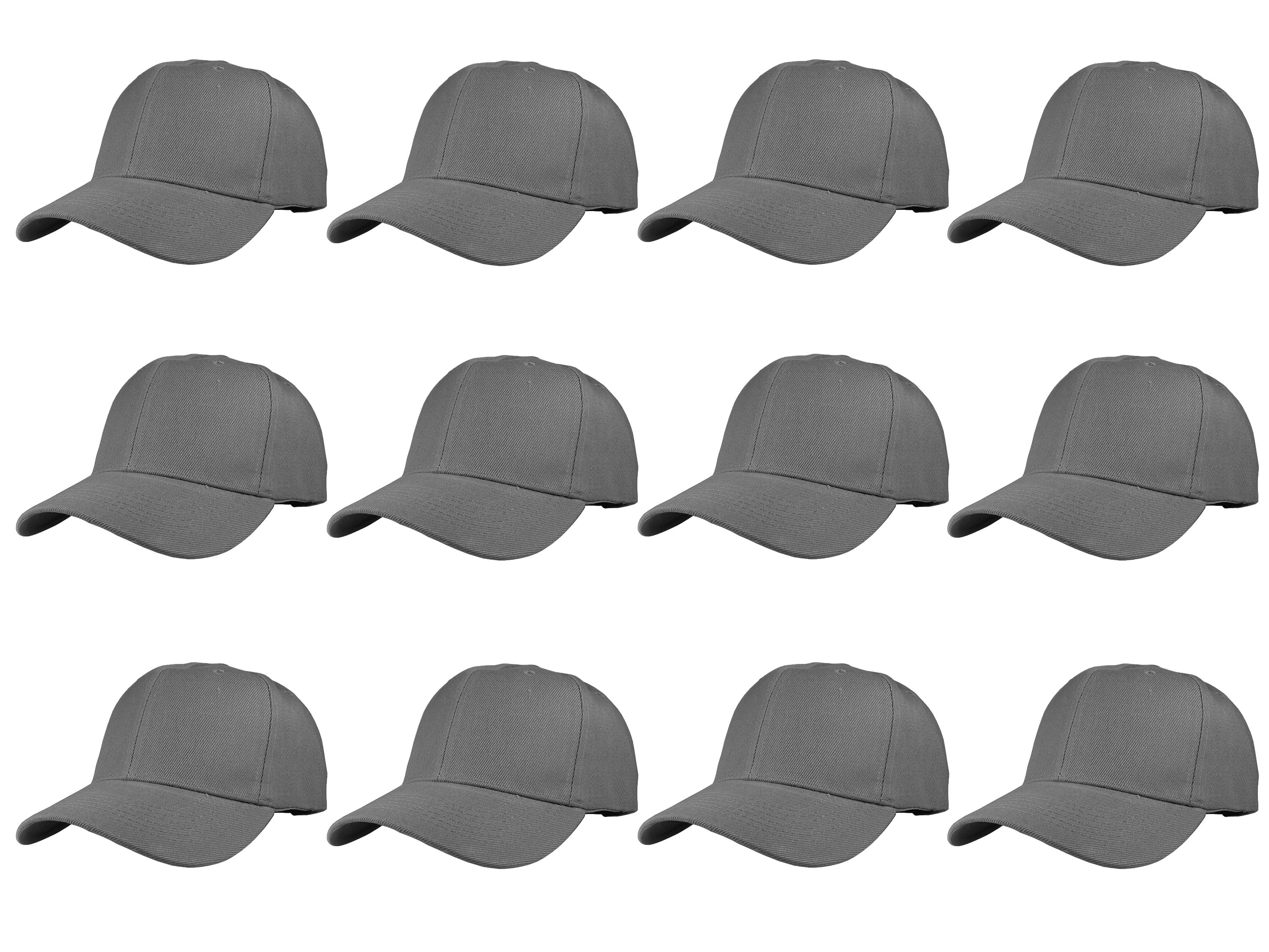 Gelante Adult Plain Baseball Hat Cap Adjustable Back Strap 12 Pack-Dark ...