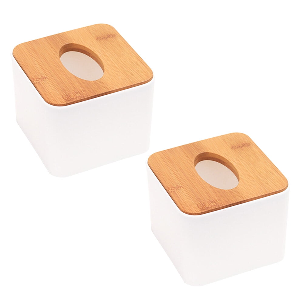 2pcs Plastic Tissue Box Square Tissue Paper Holder with Wooden Cover ...